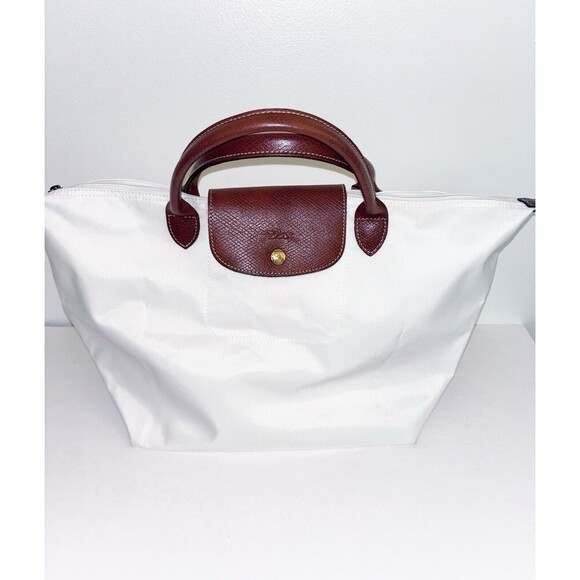 Longchamp | Bags | Longchamp Le Pliage Type M Offwhite Bag With Brown ...